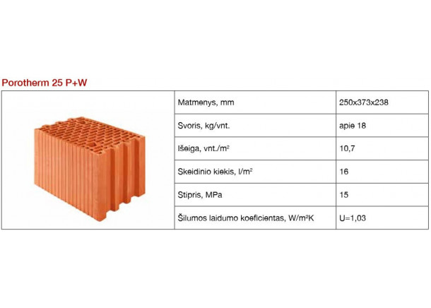Keraminis blokas Porotherm sienoms mūrinti 250 mm